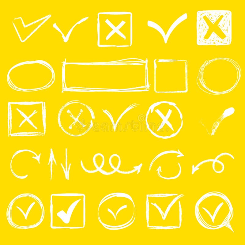 Doodle Check Mark, Checkmarks, Crosses Hand Drawn. Stock Vector ...