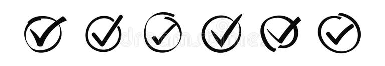 Doodle Check Marks in Circle. Brush Stroke Tick Stock Vector ...