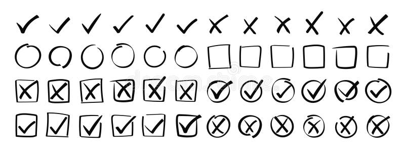 Doodle Check Marks in Circle and Square Frame. Stock Vector ...