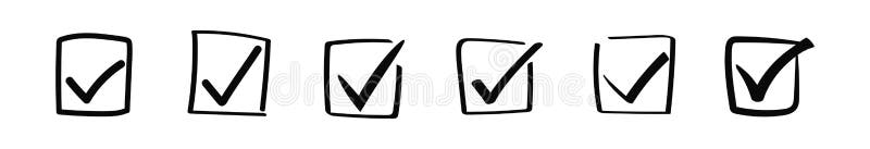 Doodle Check Marks in Square Check Box. Brush Stroke Tick Stock ...