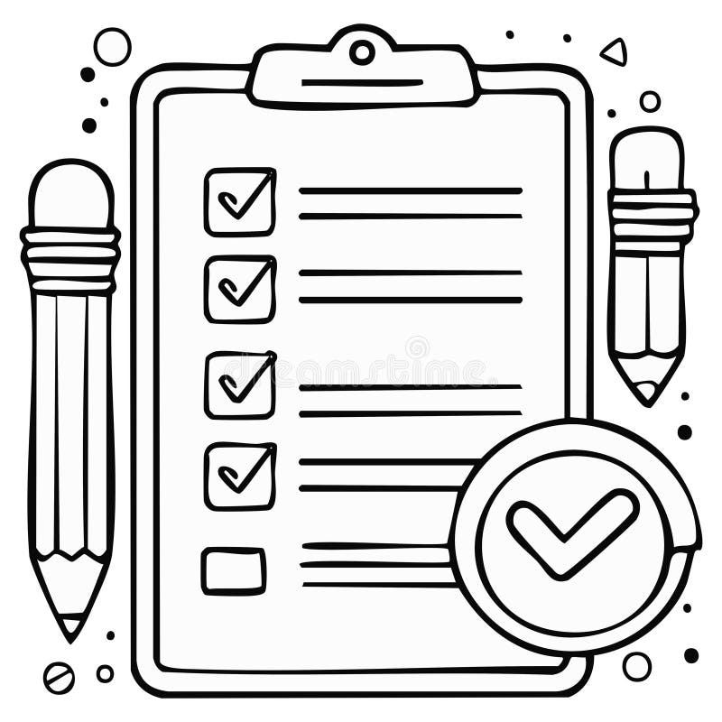 Doodle Checklist with Check Marks and Pencil Vector Illustration Stock ...