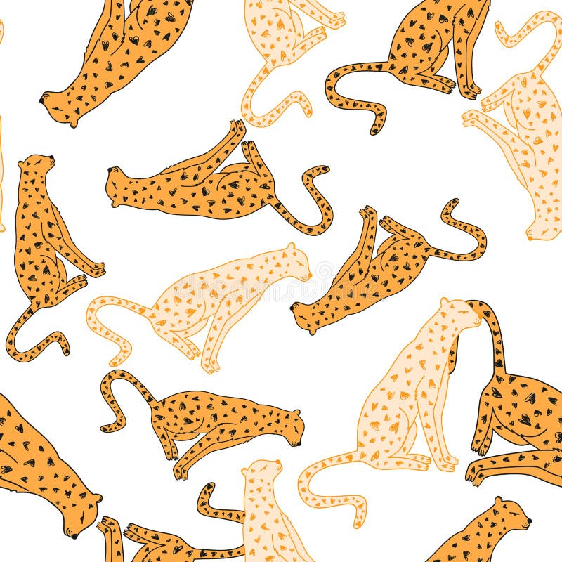 Doodle Cheetah Seamless Pattern. Hand Drawn Cute Leopard Endless ...