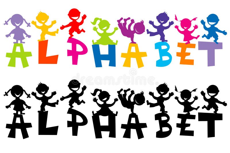 Doodle Children with Alphabet Letters Stock Illustration - Illustration ...