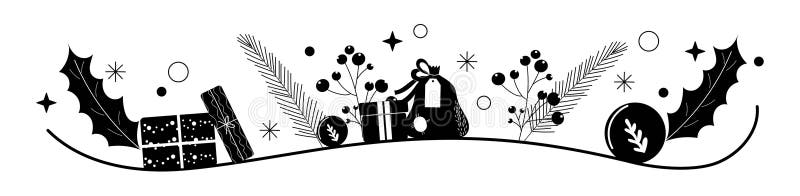 Doodle Christmas Celebration Border in Black and White. Vector Hand ...