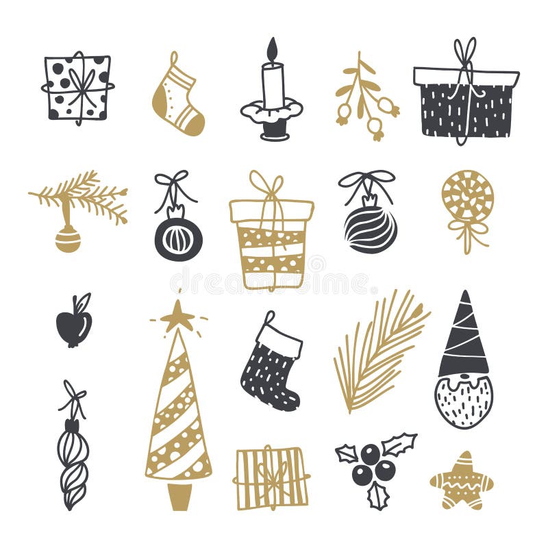 Doodle Christmas Elements Collection. Hand Drawn Festive Elements Stock ...