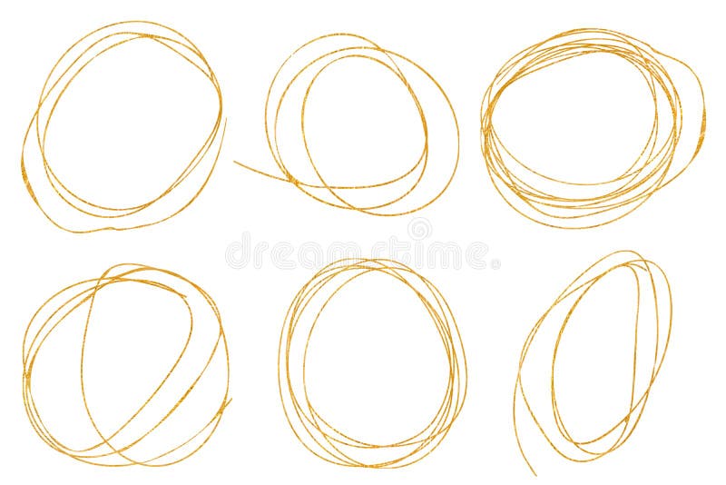 Doodle Circle Gold Drawing Sphere Set with Golden Texture Stock Vector ...