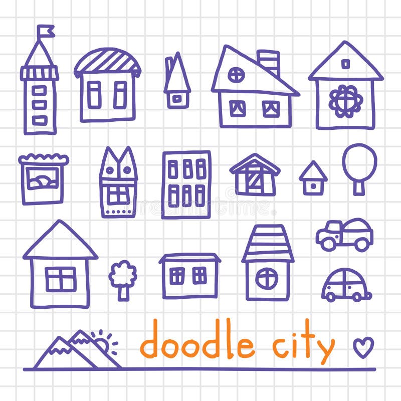 Doodle city stock vector. Illustration of cute, hand - 47013411