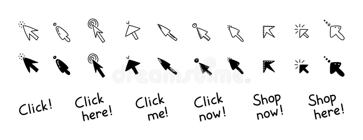 Click Here Mouse Cursors Set Stock Illustrations – 85 Click Here Mouse ...