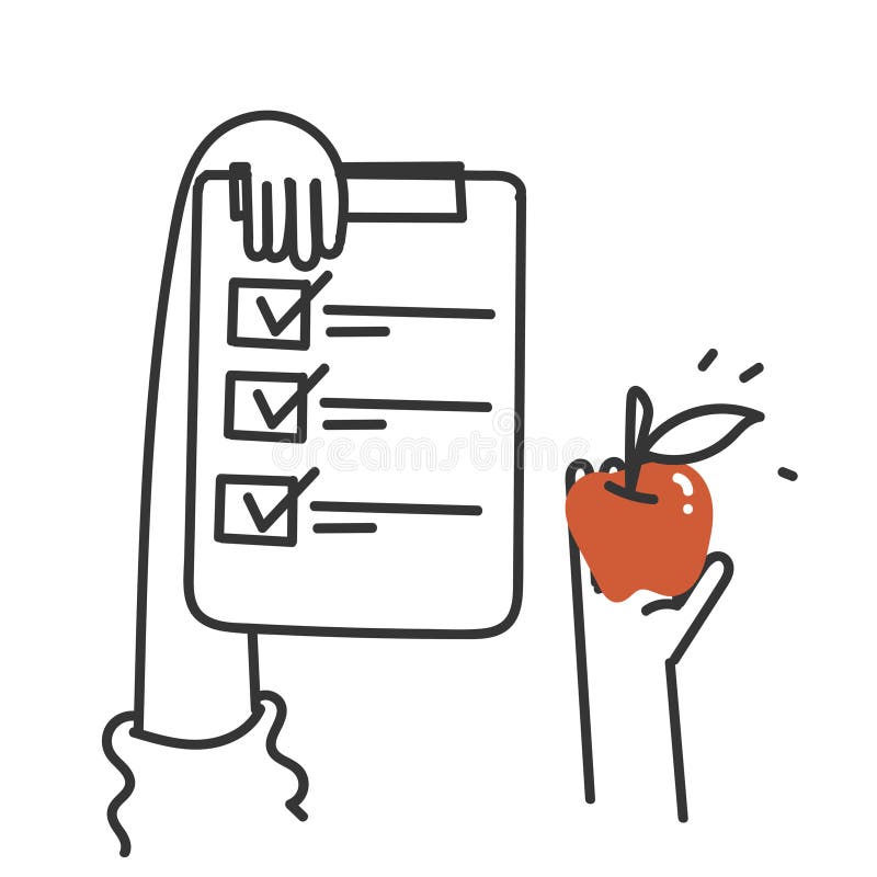Doodle Clipboard Document Checklist and Apple Fruit Illustration Icon ...