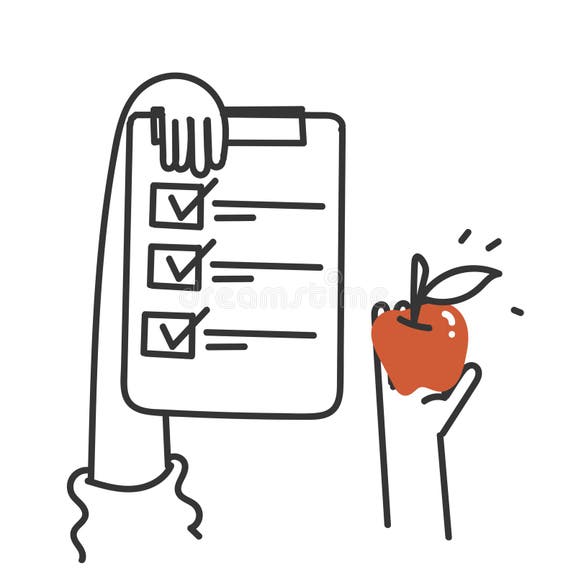 Doodle Clipboard Document Checklist and Apple Fruit Illustration Icon ...