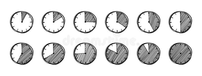 Doodle Clocks Set with Different Time Intervals. Time Interval Hand ...