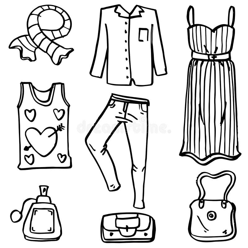 Doodle of Clothes Set for Women Hand Draw Stock Vector - Illustration ...