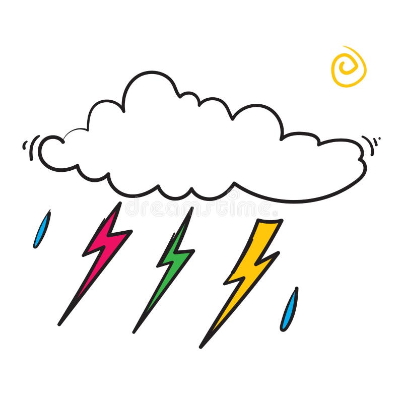 Doodle Thunder Collection Illustration Handdrawn Colorful Style Vector ...