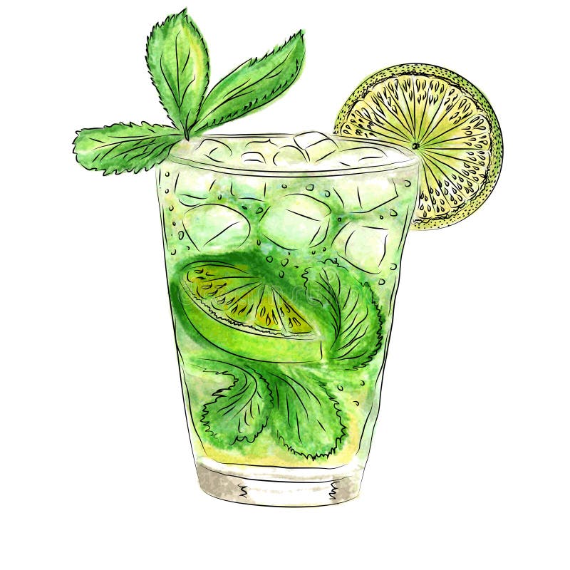 Doodle Cocktail with Mint and Lime Stock Vector - Illustration of ...