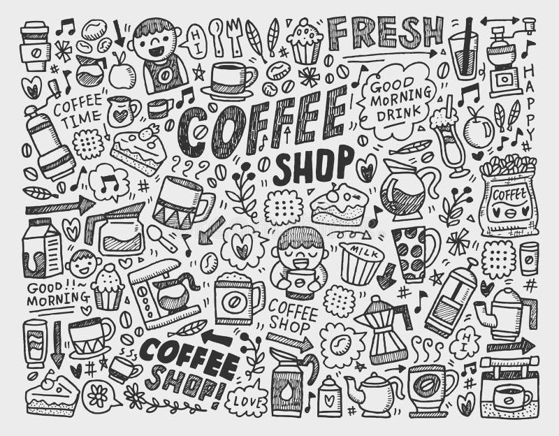 100 Doodle Coffee Element Icons Set Stock Vector - Illustration of ...