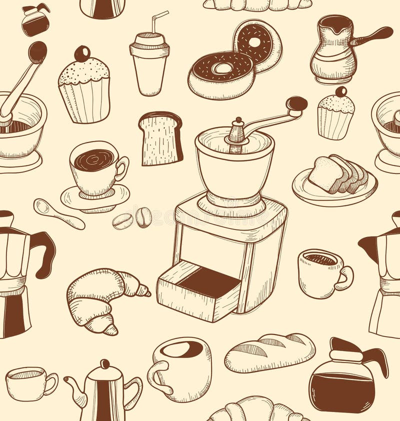 Doodle Coffee Pattern [Converted] Stock Illustration - Illustration of ...