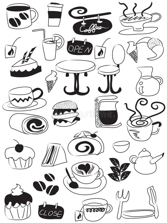 Doodle Coffee and Tea Icon Set Stock Vector - Illustration of morning ...
