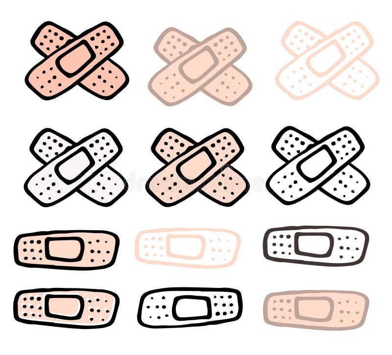 A Set of Medical Patches in Different Versions. a Hand-drawn Collection ...