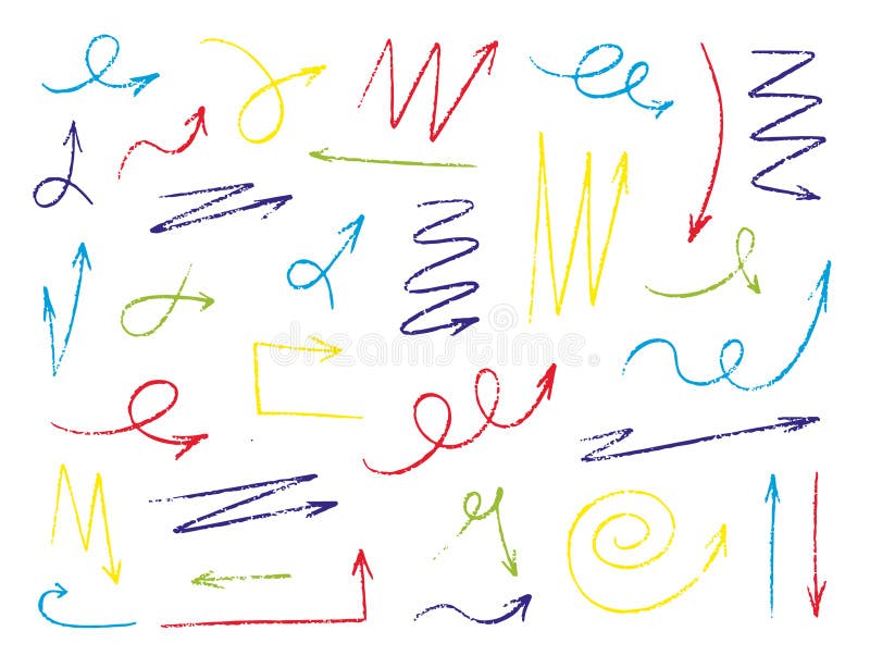 Doodle Color Crayon Arrow Set. Hand Drawn Design Elements, Charcoal or ...
