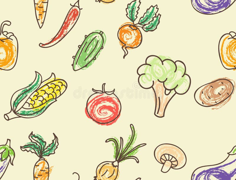 Doodle Color Vegetables Seamless Pattern Stock Vector - Illustration of ...