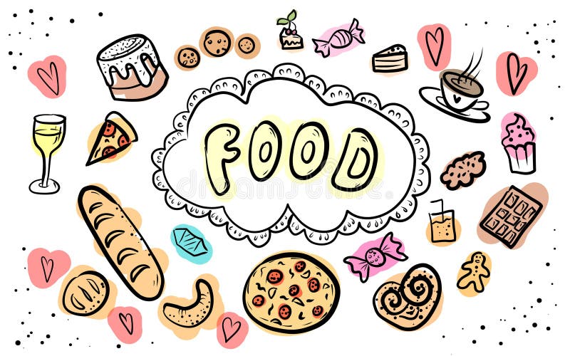 Doodle with Colorful Food Images Stock Vector - Illustration of texture ...