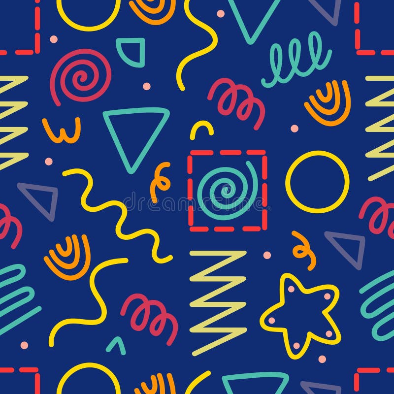 Doodle Colorful Lines Seamless Pattern. Fun Abstract Squiggle, Child ...