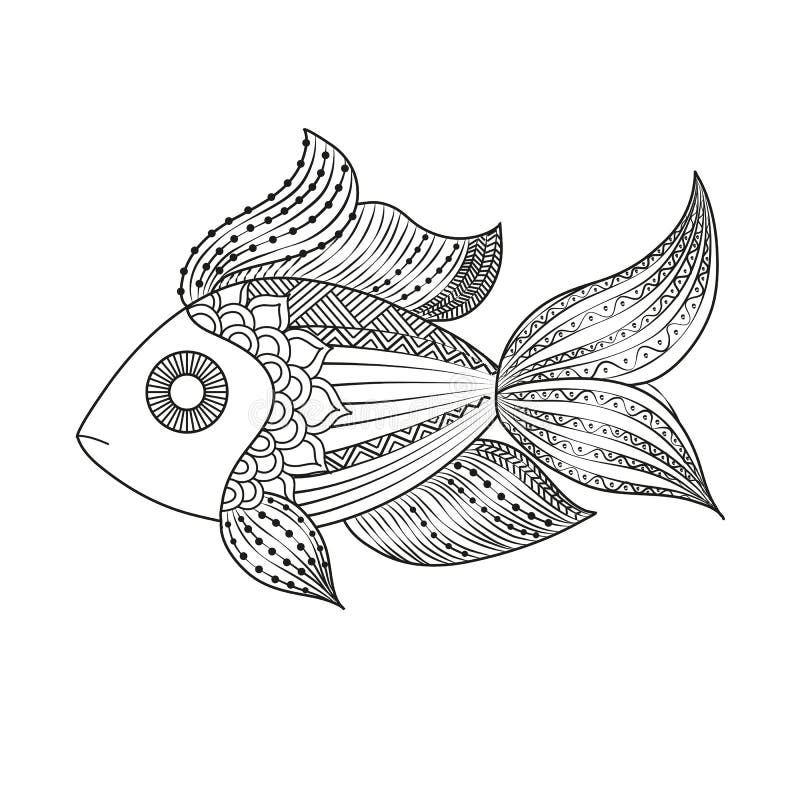 Doodle Coloring Monochrome Fish Stock Vector - Illustration of modern ...