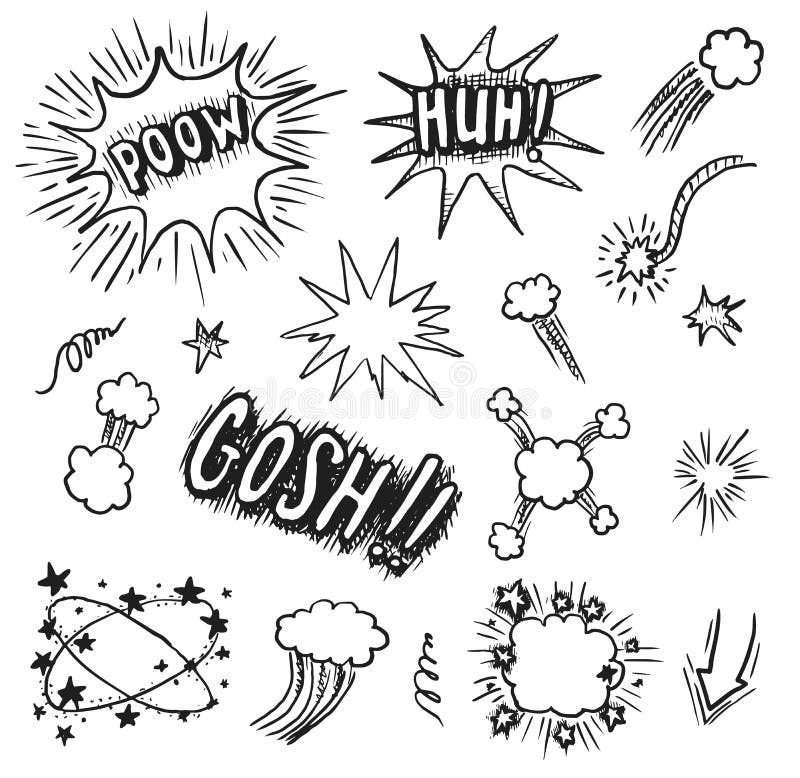 Doodle Comic Dialog Speech Bubble Sketch Icon Set Stock Vector ...