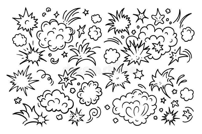 Doodle Comic Explosive Elements Pack, Fun Excitement, Pow Boom Bang ...