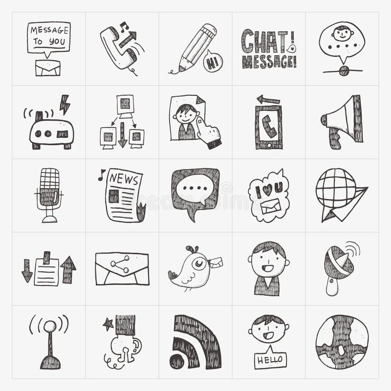 Doodle Communication Icons Set Stock Vector - Illustration of phone ...