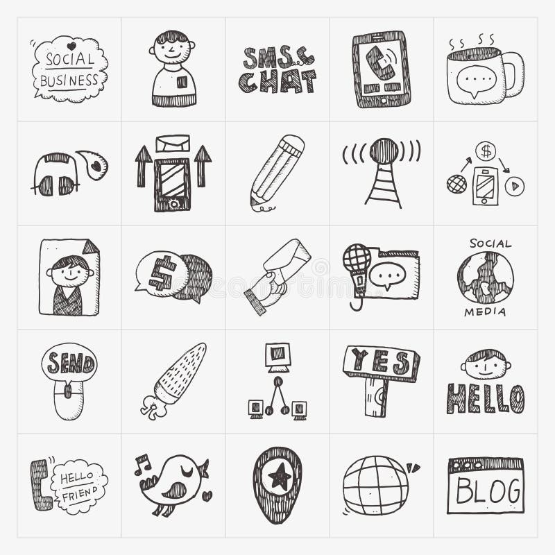 Doodle Communication Icons Set Stock Vector - Illustration of icon ...