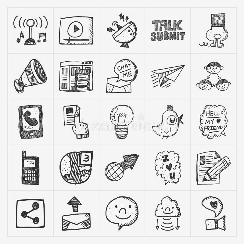 Doodle Communication Icons Set Stock Vector - Illustration of mobile ...
