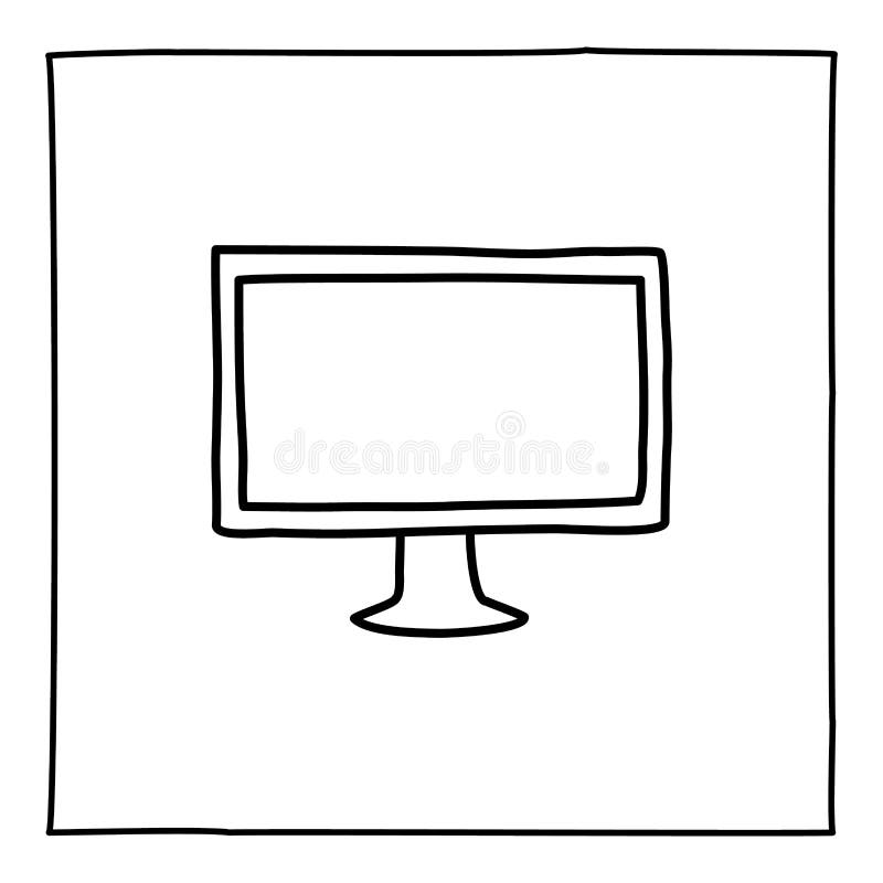 Doodle Desktop Computer Icon or Logo, Hand Drawn with Thin Black Line ...