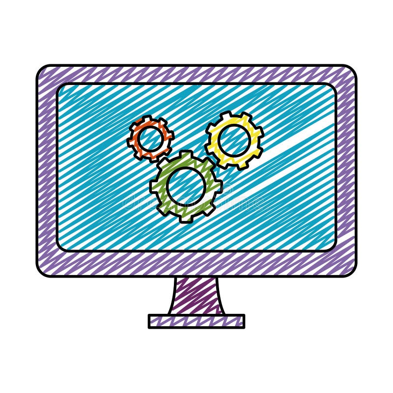 Doodle Computer Technology with Gears Process Industry Stock Vector ...