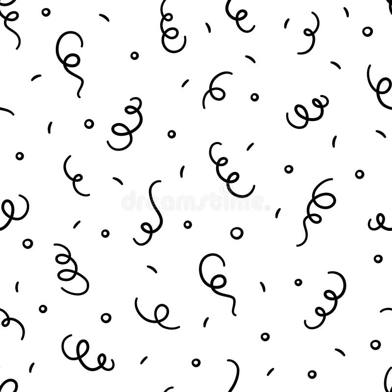 Doodle Confetti and Streamers Seamless Pattern. Hand Drawn Celebration ...