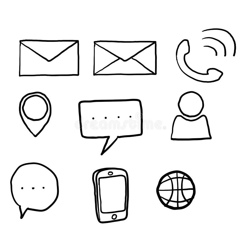 Doodle Contact Icon Set Illustration with Handdrawn Style Stock Vector ...