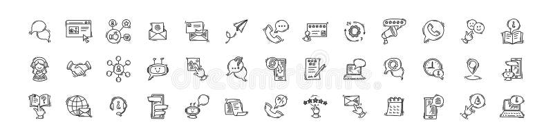 Doodle Contact Us Icon Set. 24 Hours Email, Phone, Web Site, Chat Bot ...