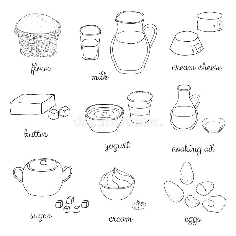 Doodle Cooking Ingredients Set. Stock Vector - Illustration of bake ...