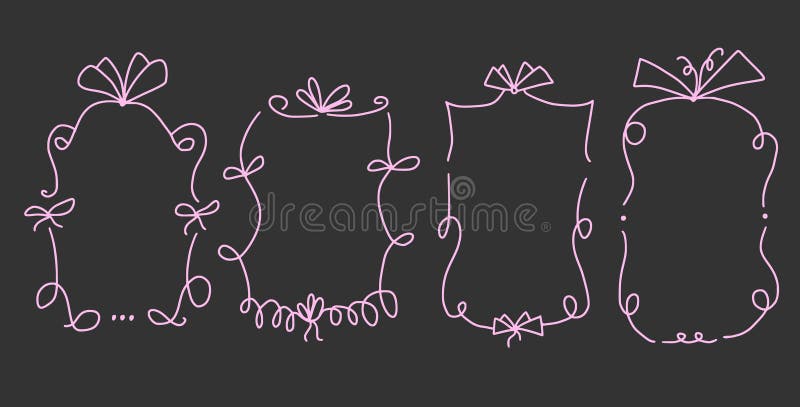 Doodle Coquette Frames with Bows. Vintage Line Wavy Border with Ribbons ...