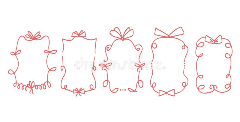 Doodle Coquette Frames with Bows. Vintage Line Wavy Border with Ribbons ...