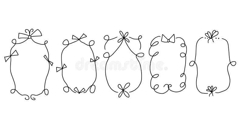 Doodle Coquette Frames with Bows. Vintage Scribble Line Wavy Border ...