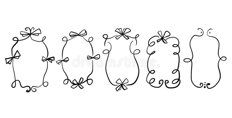 Doodle Coquette Frames with Bows. Vintage Scribble Line Wavy Border ...
