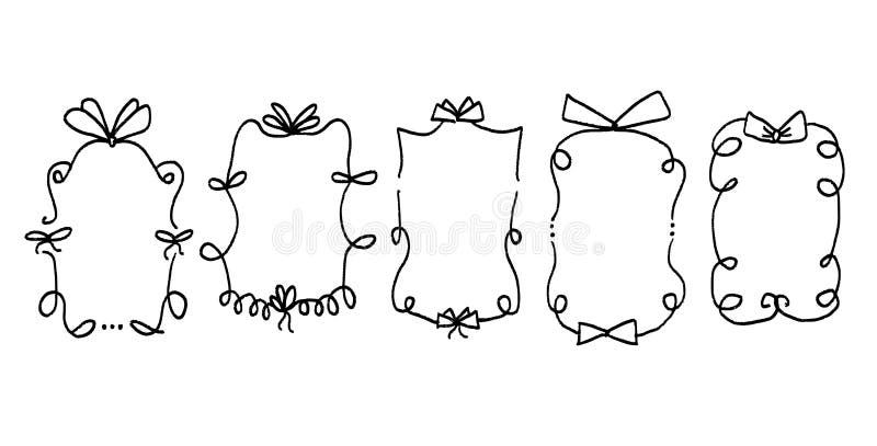 Doodle Coquette Frames with Bows. Vintage Scribble Line Wavy Border ...