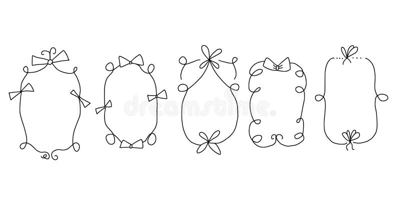 Doodle Coquette Frames with Bows. Vintage Scribble Line Wavy Border ...