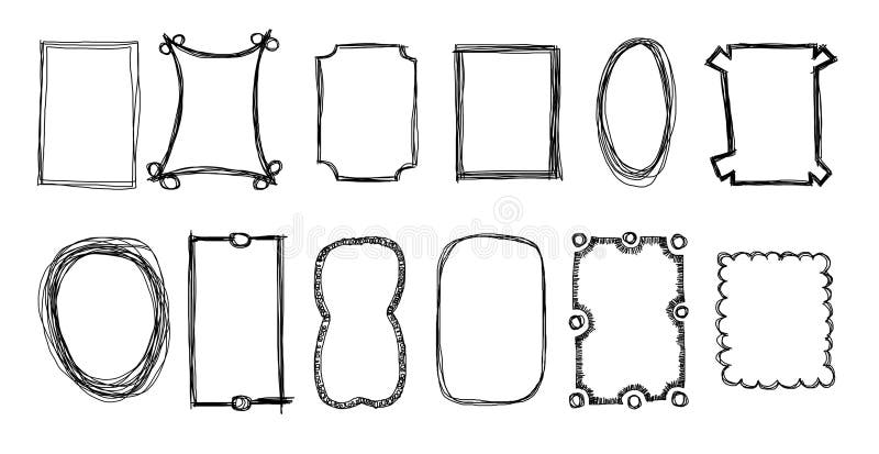Doodle Creative Hand Draw Frame Set Collection Stock Illustration ...