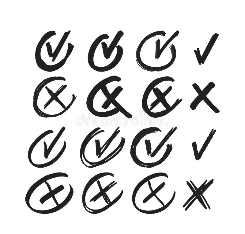 Doodle Cross and Check Marks Inside of Round Frames. Vector X Symbol ... Doodle Cross and Check Marks Inside of Round Frames. Vector X Symbol ...