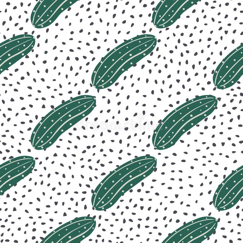Geometric Cucumber Seamless Pattern on Black Background. Doodle ...