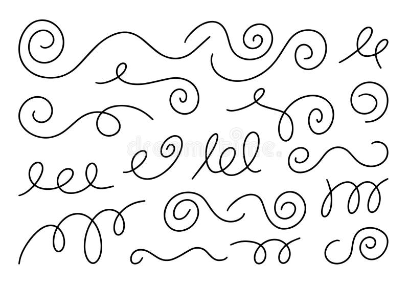 Doodle Curly Lines. Curly Pen Underline Elements Stock Illustration ...