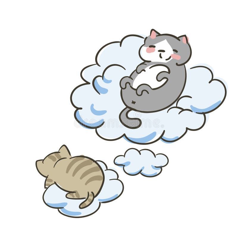 Doodle Cute Little Cat Vector Clouds Fly Dream Stock Illustration ...