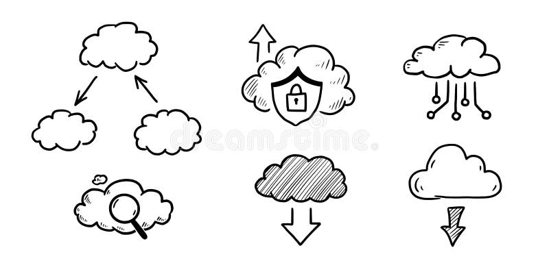 Doodle Data Server Cloud Set Stock Vector - Illustration of icon ...